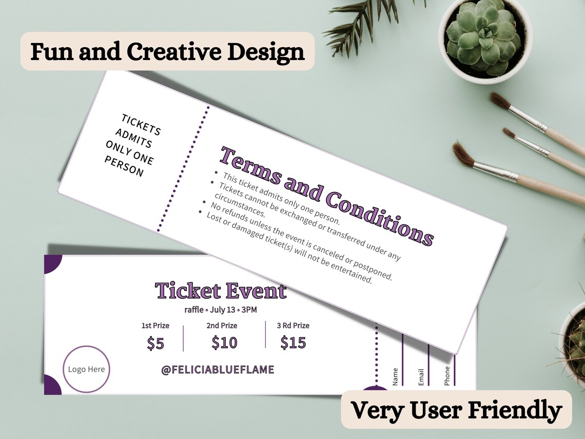 Indigo Ticket, Blank Editable Raffle Template Ticket, Diy Ticket ...