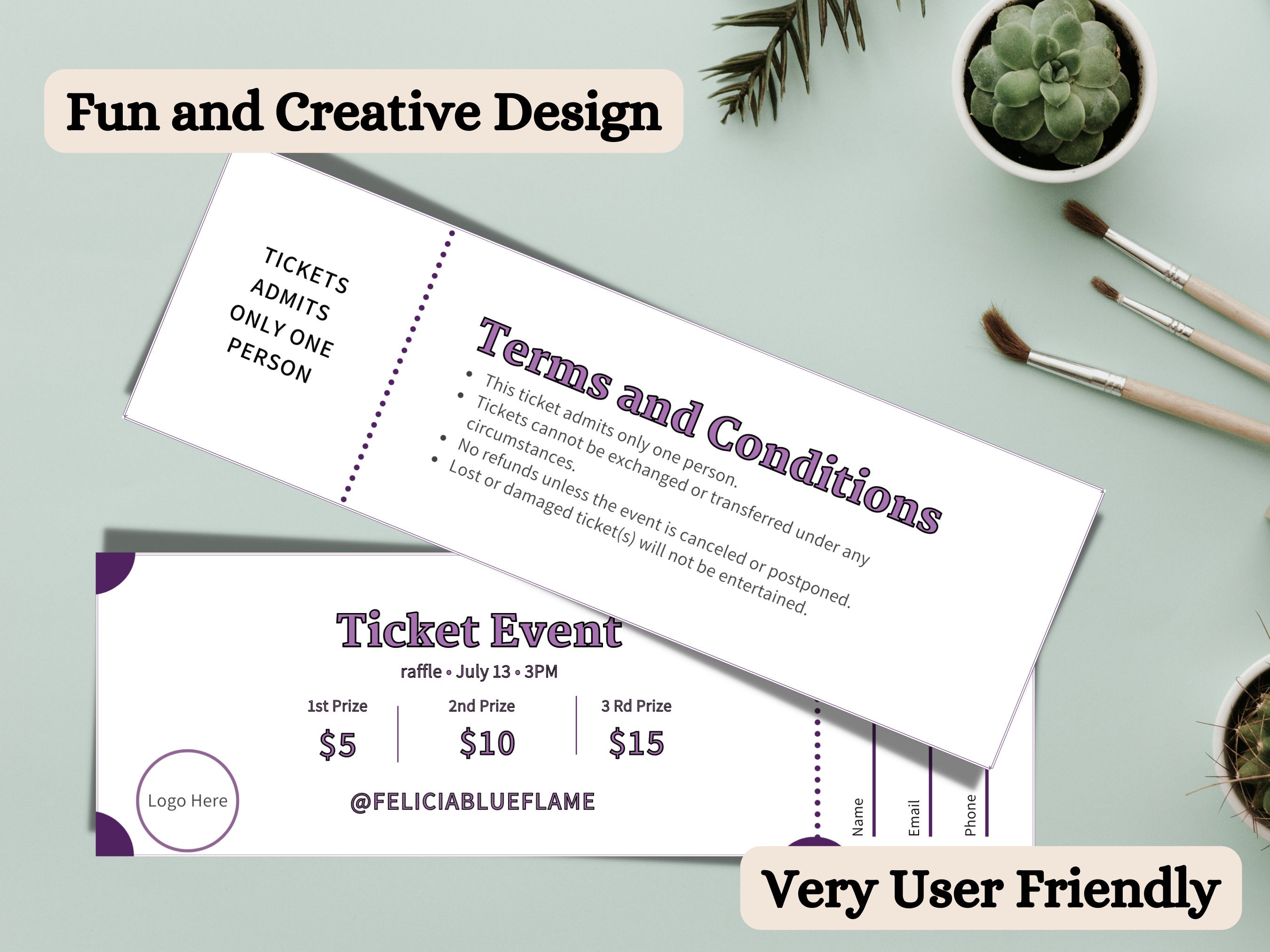 Indigo Ticket, Blank Editable Raffle Template Ticket, Diy Ticket ...