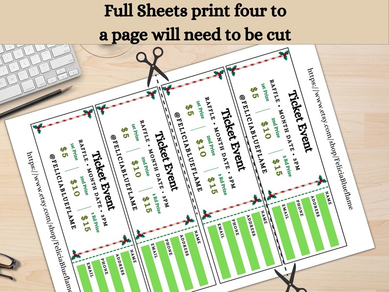 Black, White and Green Ticket, Blank Editable Raffle Template Ticket ...