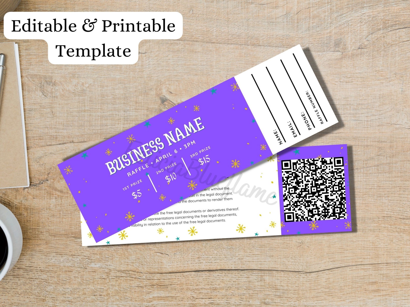 Purple Ticket, Raffle Template, QR Generated, Custom Ticket, QR Code ...