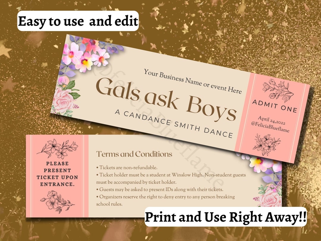 Simple Ticket Editable Template, Dance Ticket, Diy Ticket, Custom ...