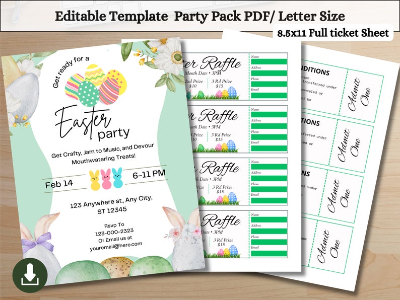 Easter Fun Ticket, Blank Raffle Template Ticket, Diy Ticket, Custom ...