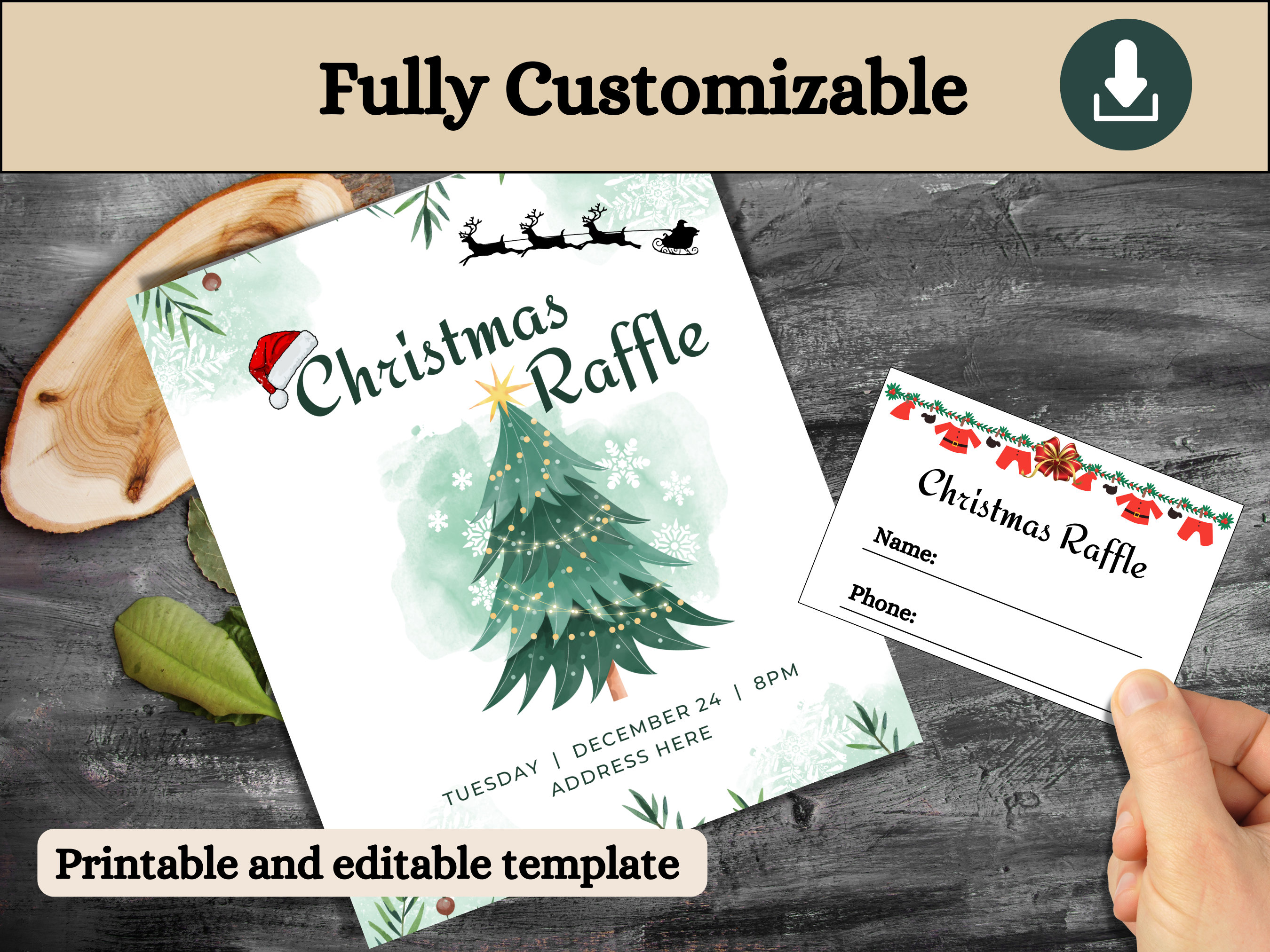 Green and Red , Christmas Raffle Template Ticket, Flyer Invite Template ...