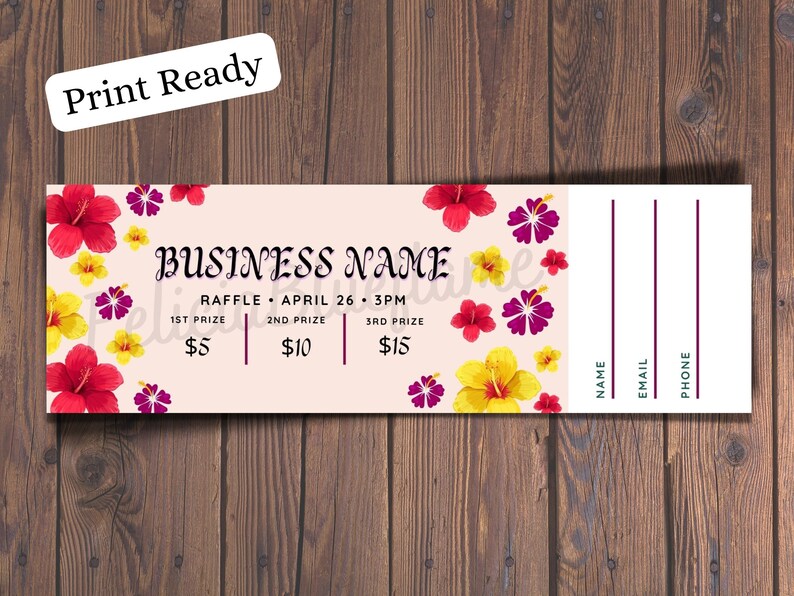 Flower Raffle Ticket Template: Editable DIY Design (digital Download ...