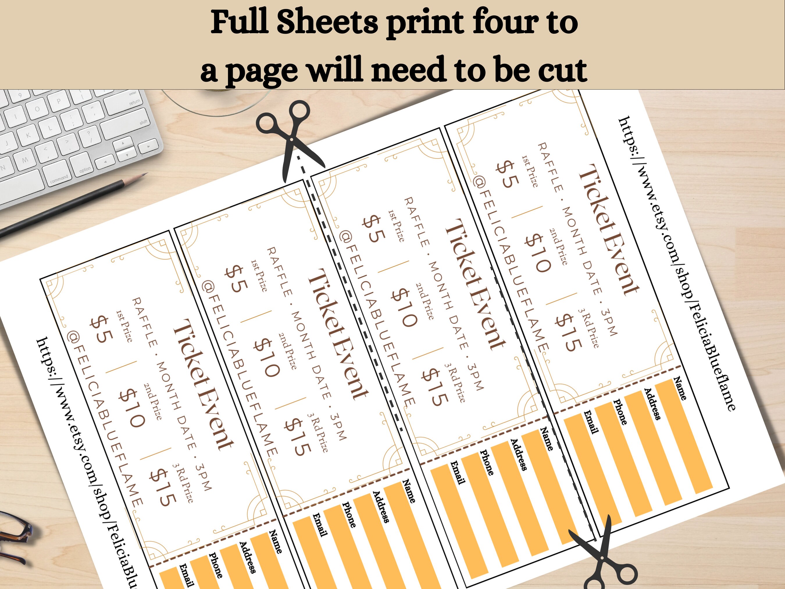 Yellow and Red Ticket, Elegant Ticket, Blank Editable Raffle Template ...