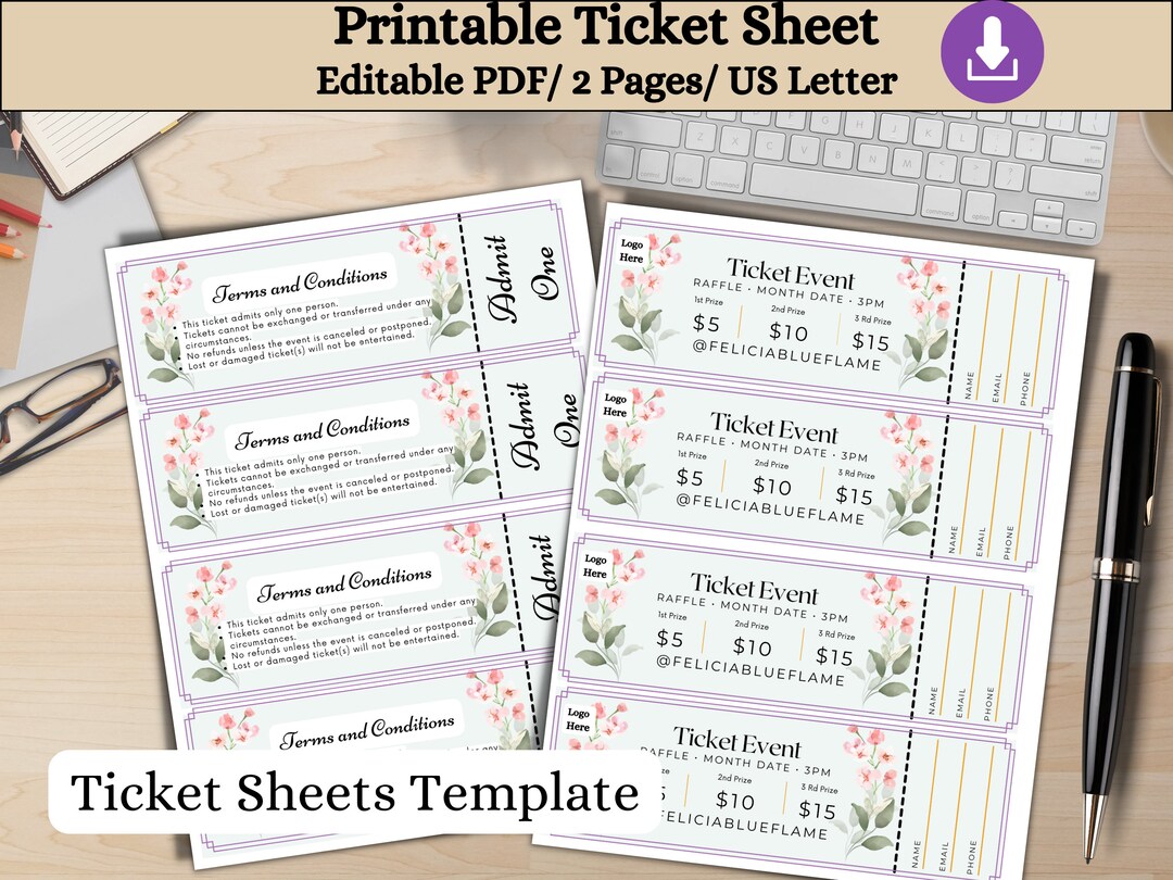 Blank Ticket, Editable Raffle Template Ticket, Diy Ticket, Custom ...