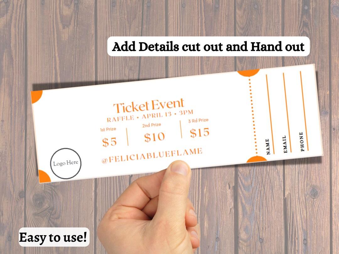 Orange Ticket Blank Editable Raffle Template Ticket Diy - Etsy