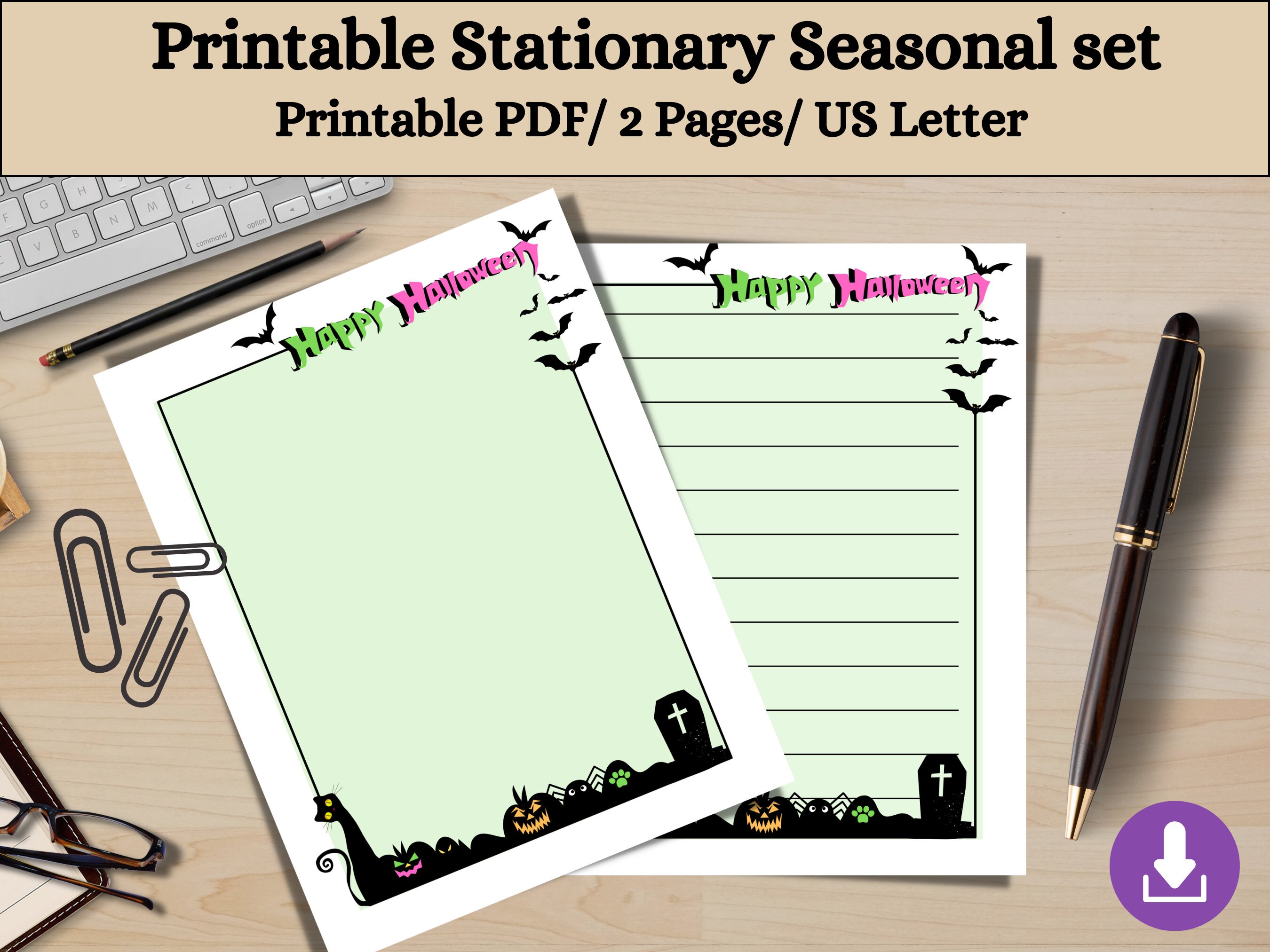Printable Stationery, Spooky Set, Happy Halloween, Lined and Unlined ...