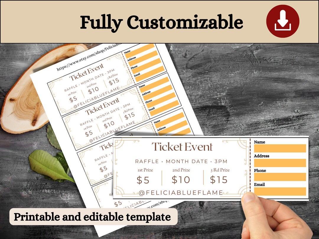 Yellow and Red Ticket Elegant Ticket Blank Editable Raffle - Etsy