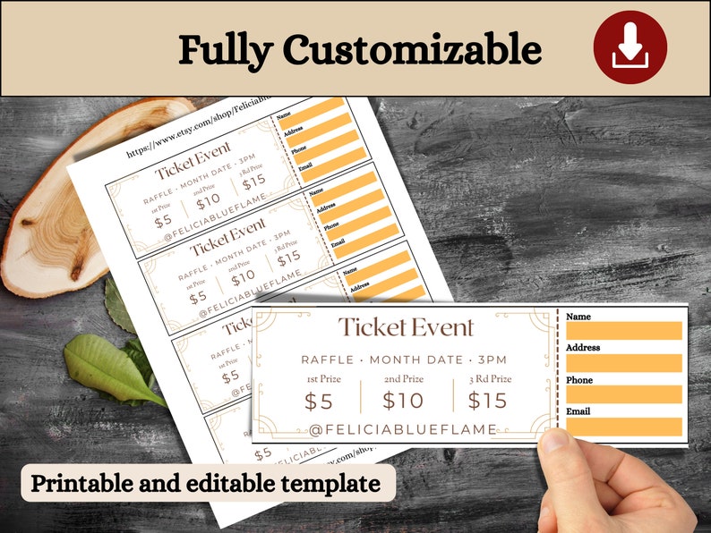 Yellow and Red Ticket, Elegant Ticket, Blank Editable Raffle Template ...