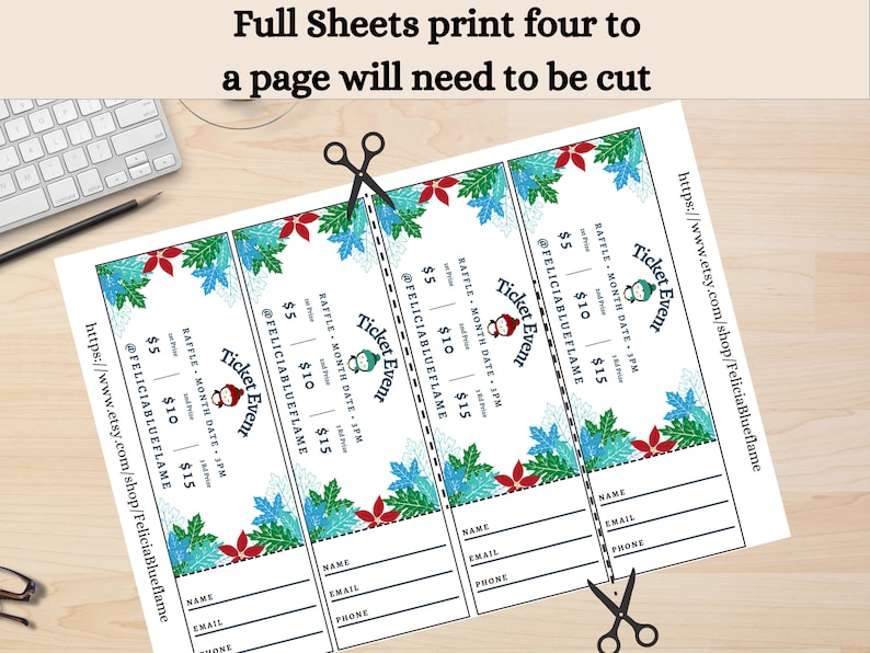 Green and Blue Ticket, Printable Raffle, Editable Template Ticket, Diy ...