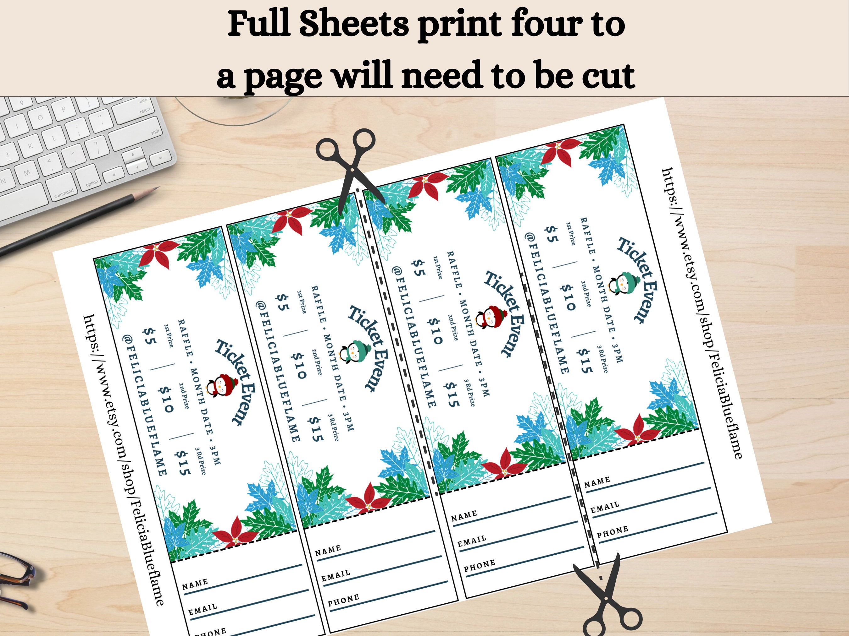 Green and Blue Ticket, Printable Raffle, Editable Template Ticket, Diy ...