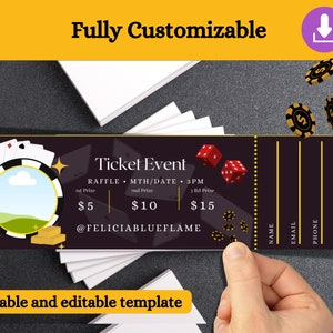 Gold and Black, Blank Raffle Template Ticket, Diy Ticket, Custom Ticket ...