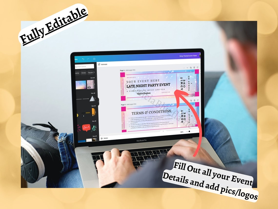 Pink and Blue Ticket, Editable Event Ticket, Raffle Template Ticket ...