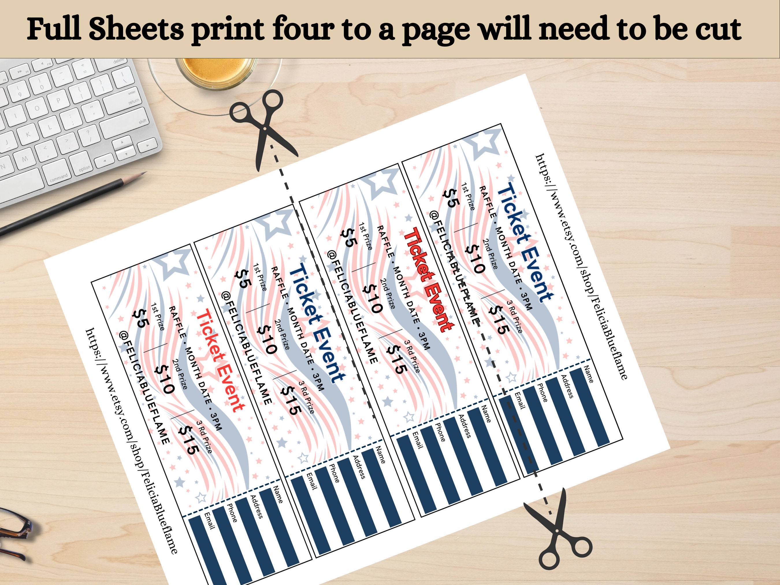 Light and Dark Blue Ticket, Blank Editable Raffle Template Ticket, Diy ...