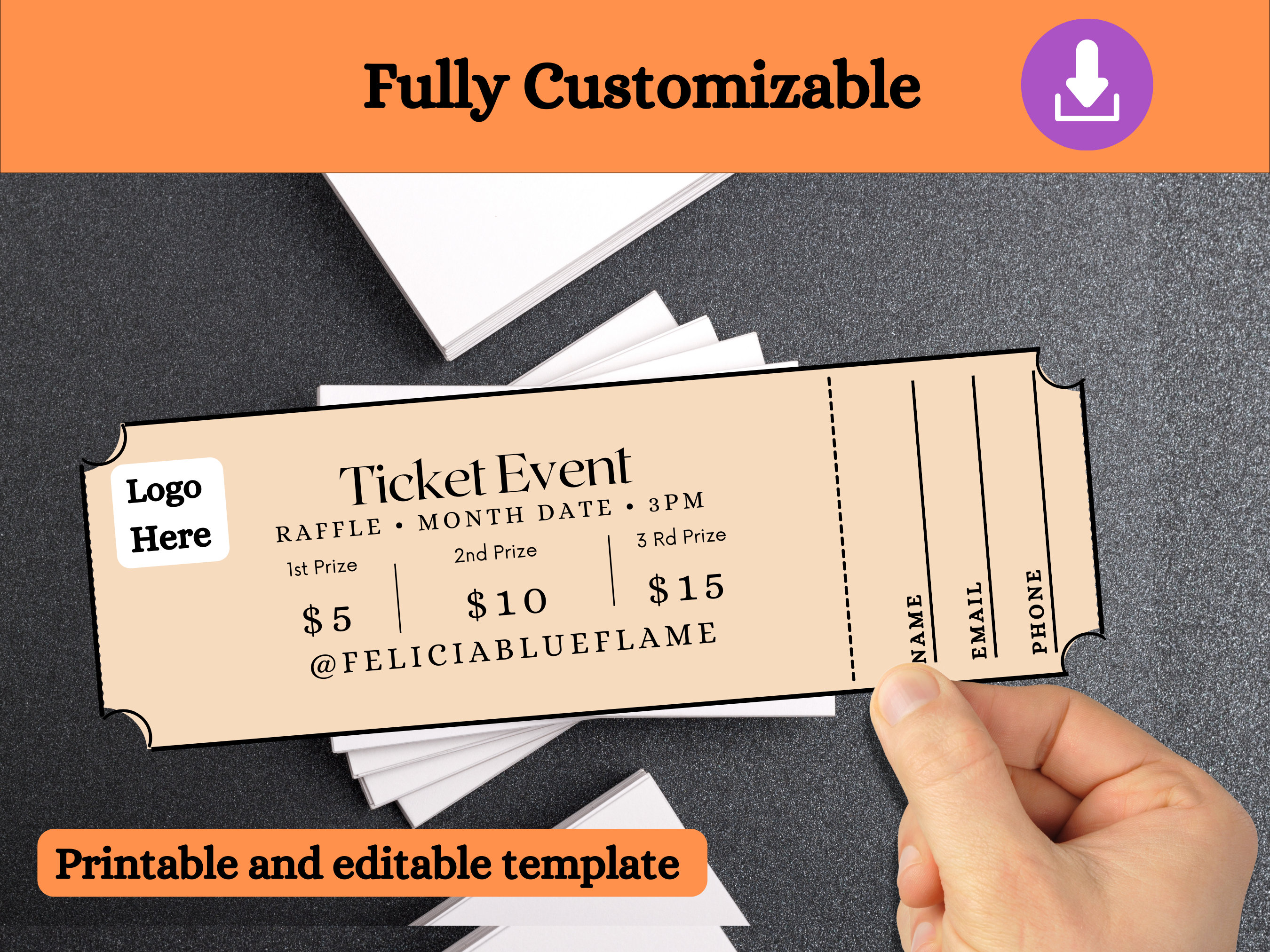 Blank Raffle Template Ticket, Diy Ticket, Custom Ticket, Themed Raffle ...