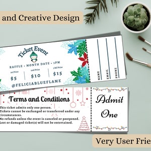 Green and Blue Ticket, Printable Raffle, Editable Template Ticket, Diy ...
