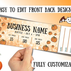 Orange Ticket, Halloween, Blank DIY Ticket, Editable Raffle Template ...