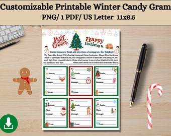 Blue & Green Christmas Candy Gram School Fundraiser Template - Etsy