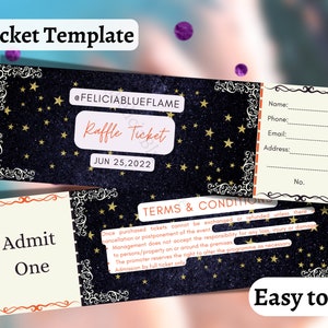 Black and Gold, Raffle Ticket, Editable Template Ticket, Diy Ticket ...