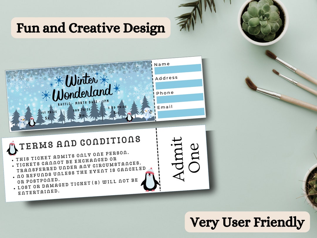 Winter Wonderland Ticket, Ticket Sheet , Editable Ticket Template ...