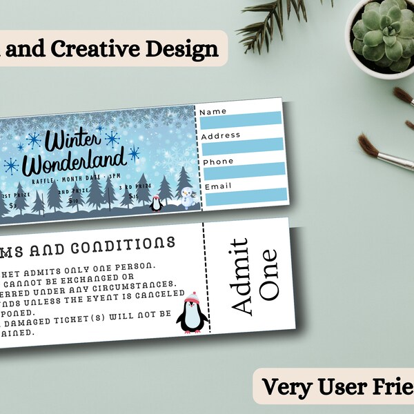 Red, Green and Blue Ticket, Printable Raffle, Editable Template Ticket ...