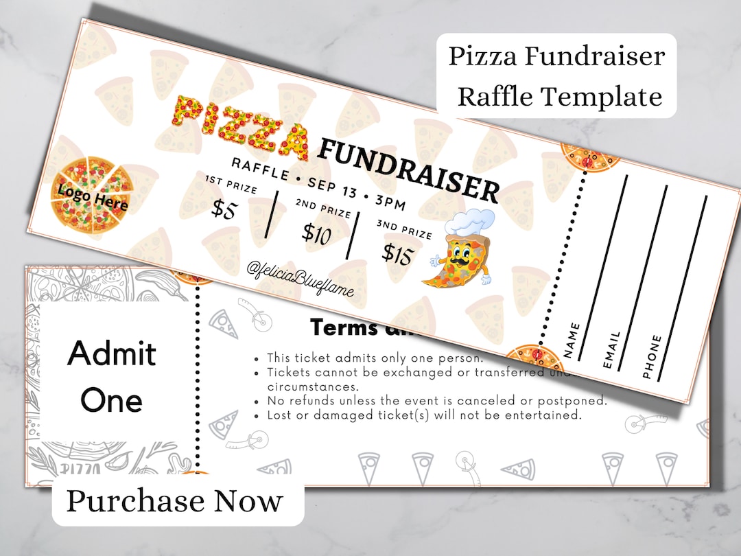 Pizza Ticket, Editable Raffle Template Ticket, Diy Ticket, Custom ...