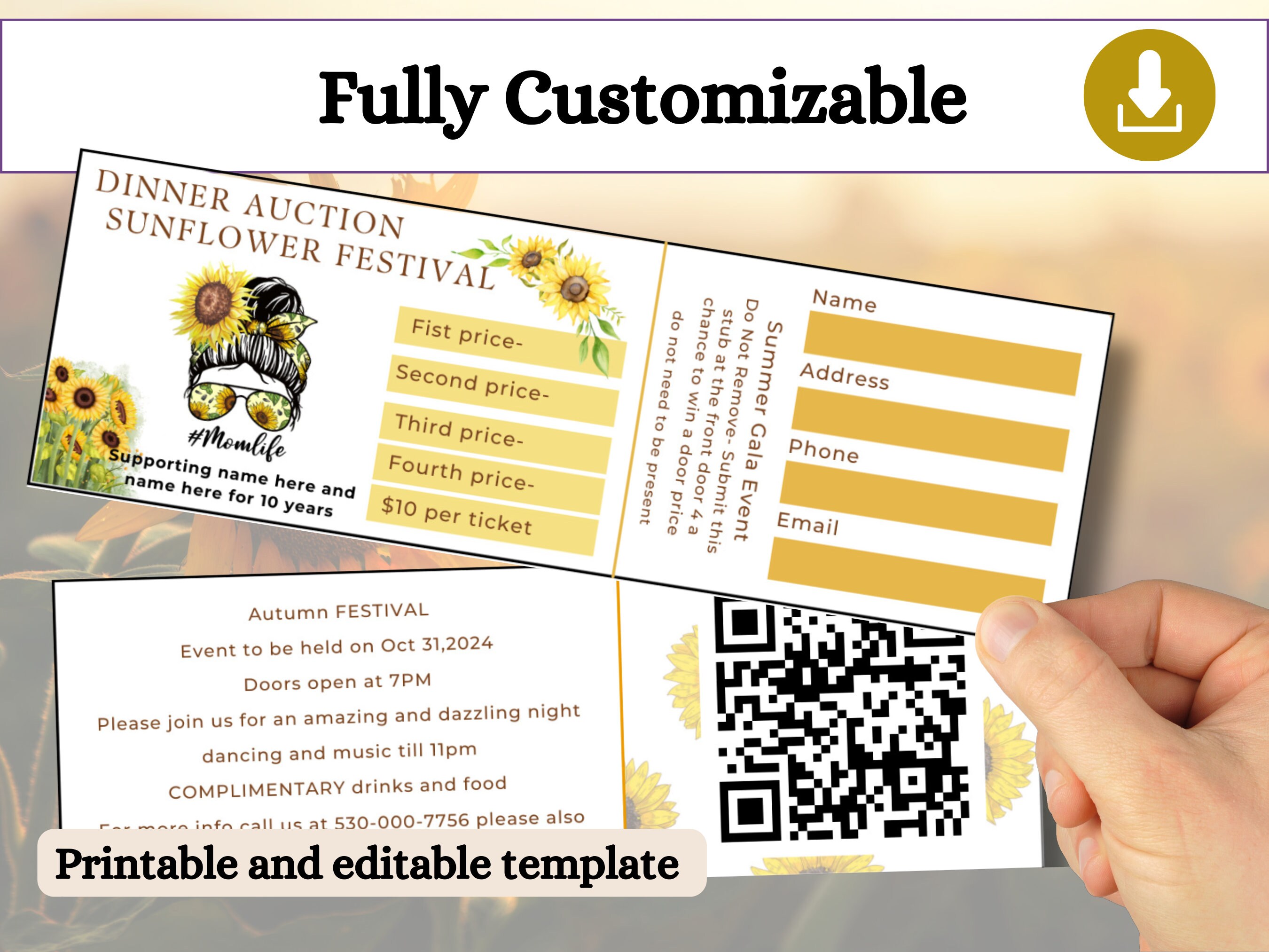 Sunflower Raffle Pro: Ticket Templates, Diy Ticket, Custom Ticket ...