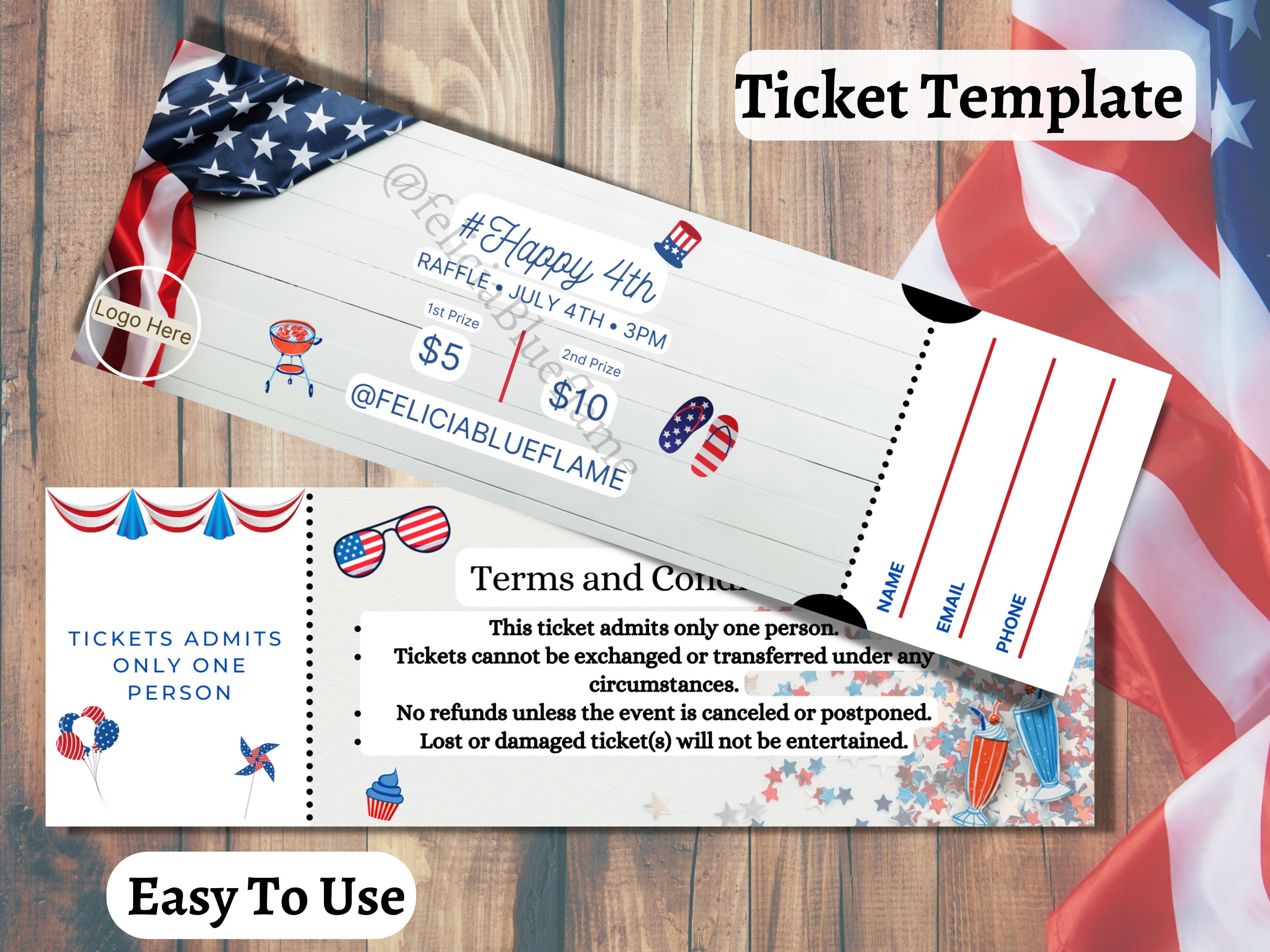 4th of July Raffle Ticket Template: Editable DIY Design (digital ...