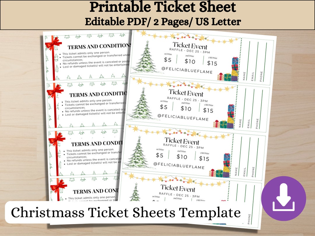 Christmas Ticket, Printable Sheet , Editable Template, Diy Ticket ...