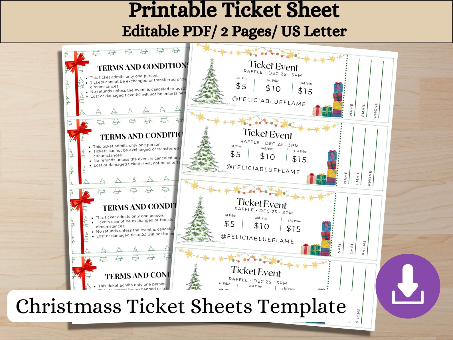 Christmas Ticket, Printable Sheet , Editable Template, Diy Ticket ...