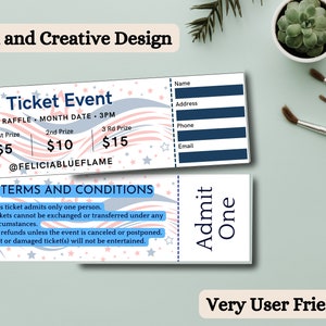 Light and Dark Blue Ticket, Blank Editable Raffle Template Ticket, Diy ...