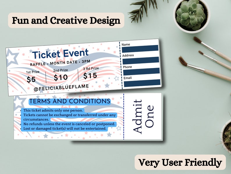 Light and Dark Blue Ticket, Blank Editable Raffle Template Ticket, Diy ...