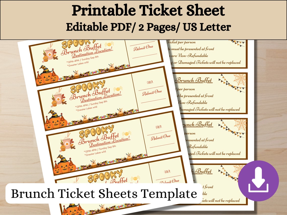 Printable, Ticket Sheet , Editable Ticket Template Ticket, Diy Ticket ...