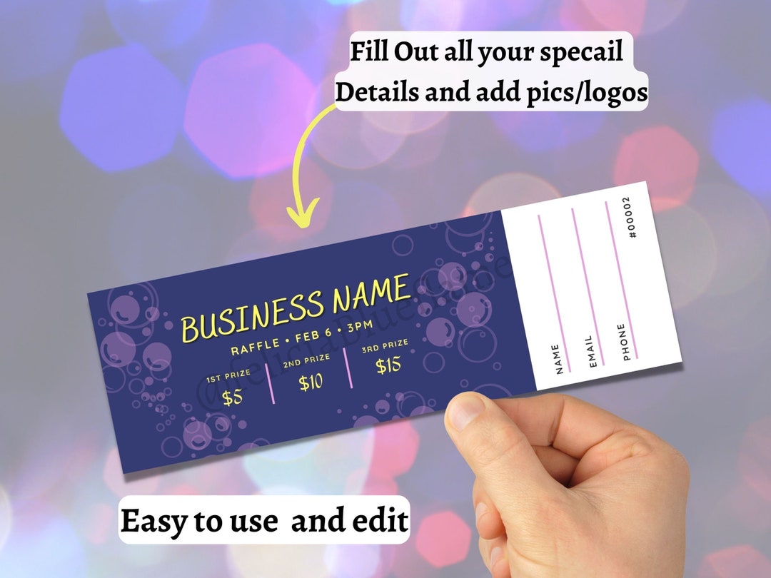 Purple Ticket, Raffle Template Ticket, Purple Bubble Raffle Ticket ...