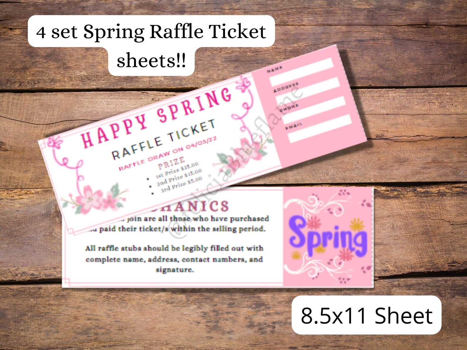 Editable Ticket Template, Spring Raffle, Raffle Ticket Template, 4 Set ...