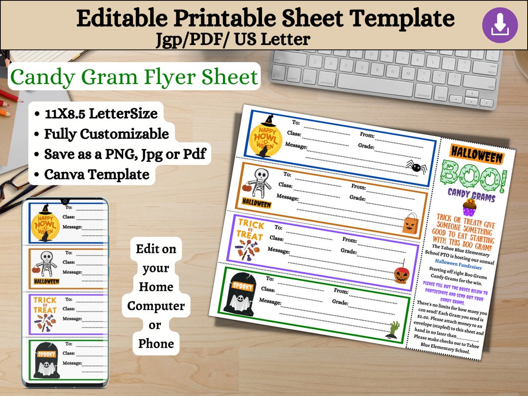 Halloween Candy Gram Flyer, Boo Grams, School Fundraiser Template, Fall ...