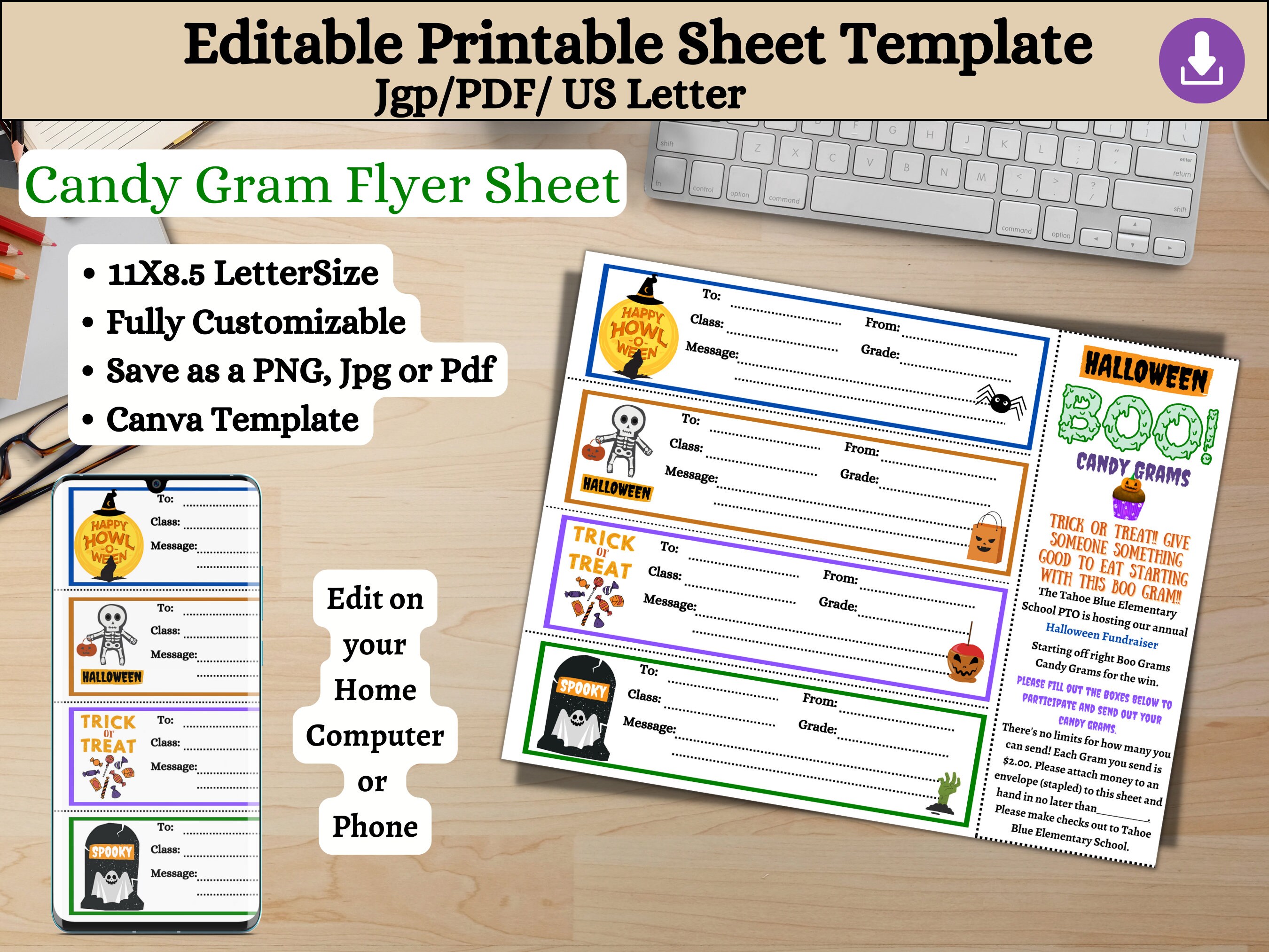 Halloween Candy Gram Flyer, Boo Grams, School Fundraiser Template, Fall ...