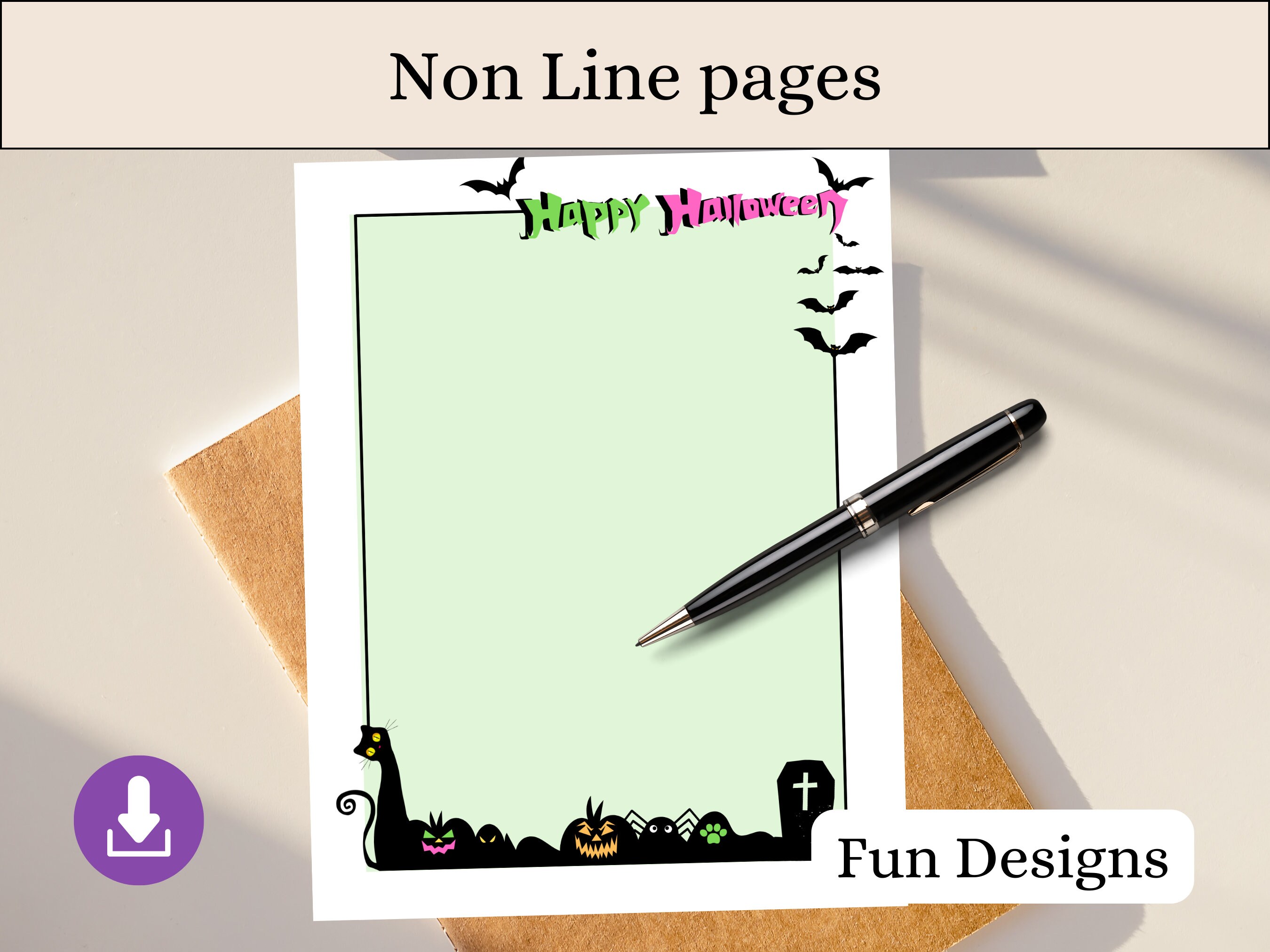 Printable Stationery, Spooky Set, Happy Halloween, Lined and Unlined ...