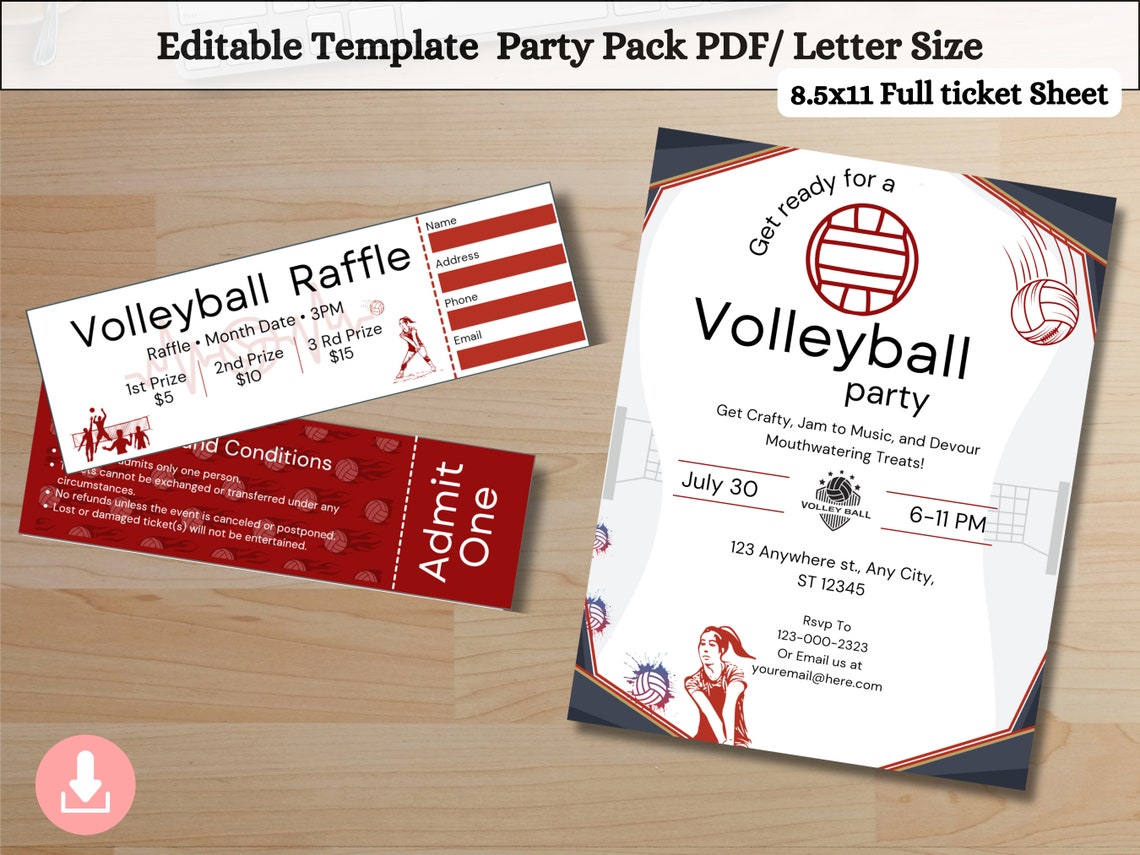 Volleyball Ticket, Editable Template Ticket, Diy Ticket, Custom Ticket ...