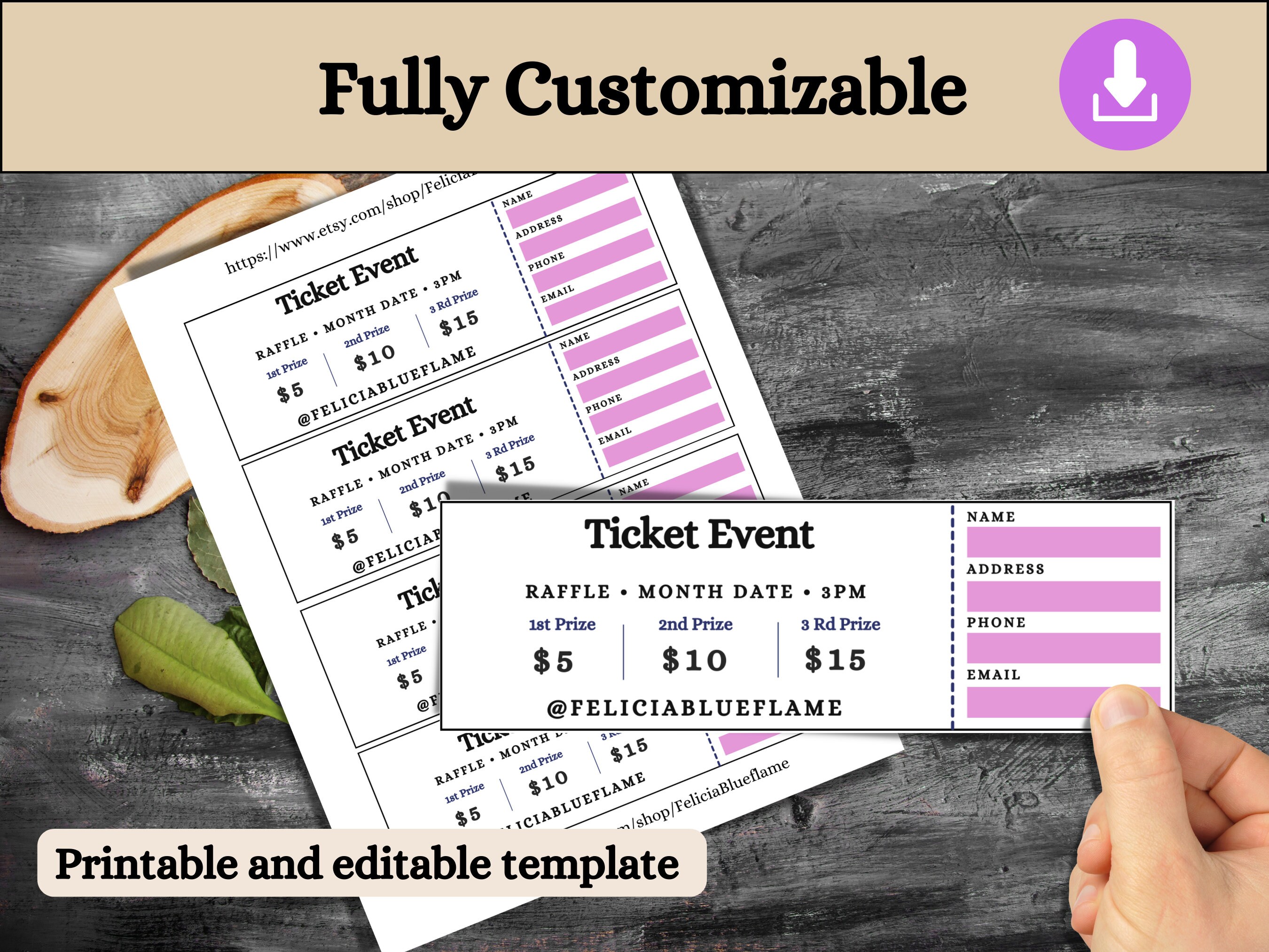 Pink Raffle Ticket Template, DIY Custom Ticket (digital Download) - Etsy