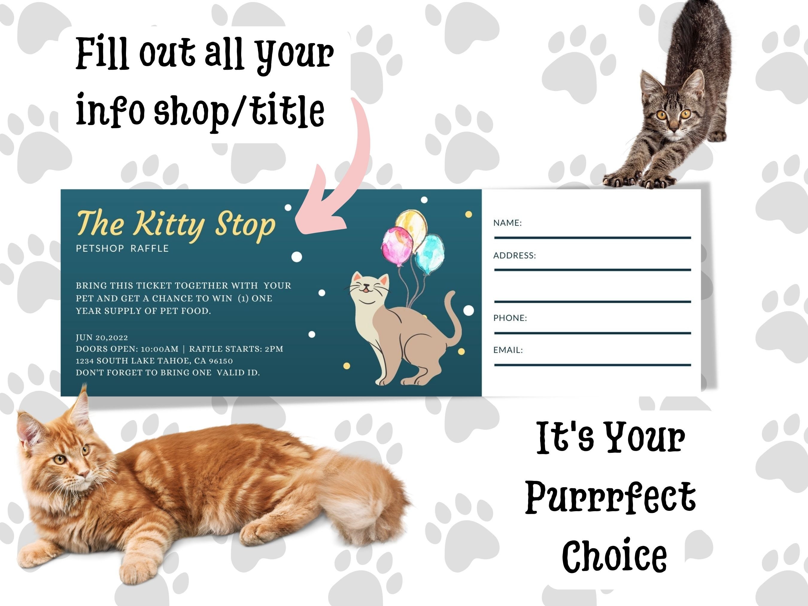 Pet Shop Raffle Ticket, Editable Raffle Ticket, Ticket Template, Custom ...