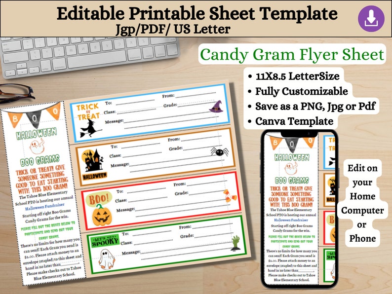 Halloween Candy Gram Flyer, Boo Grams, School Fundraiser Template, Fall ...