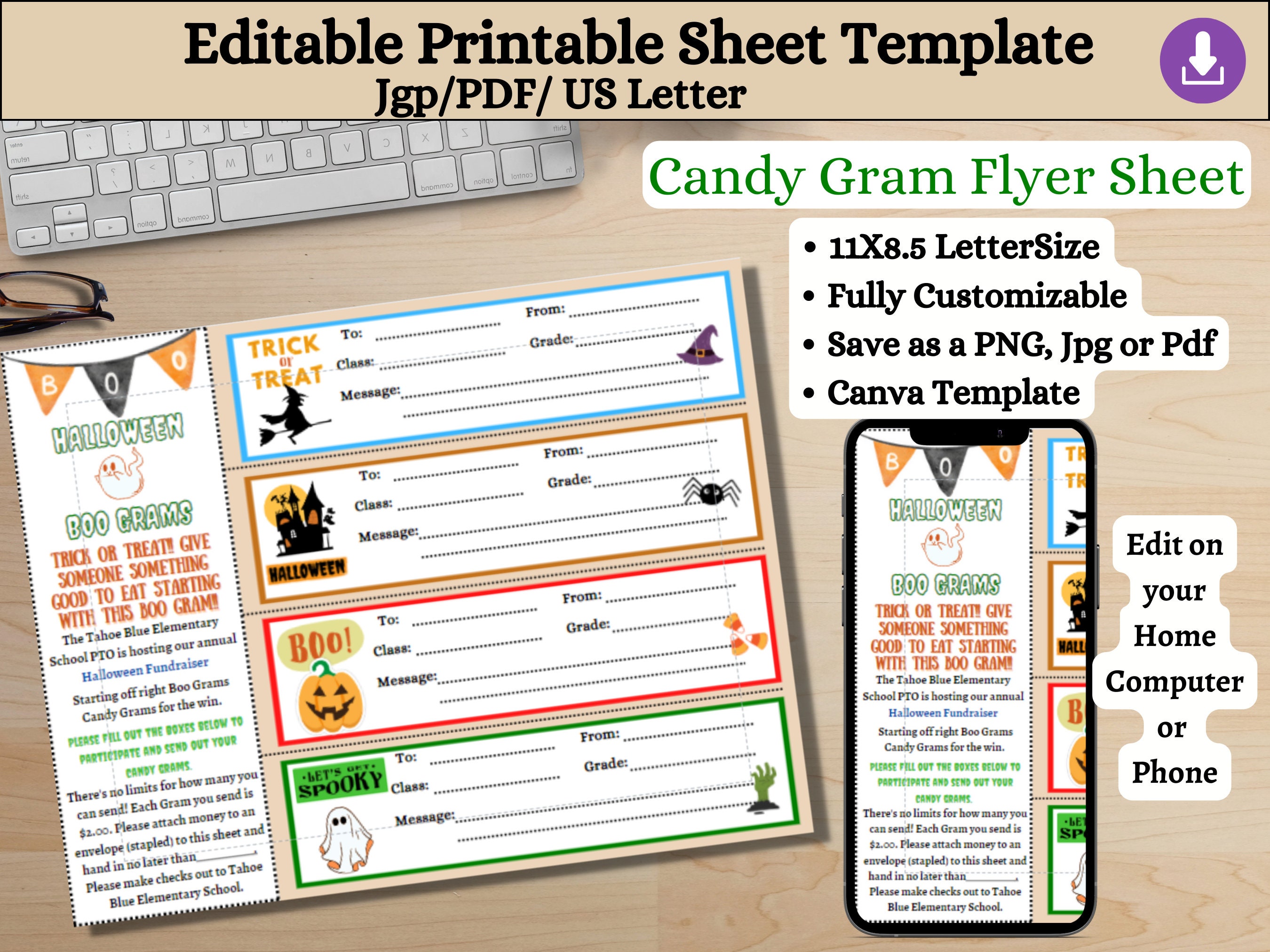 Halloween Candy Gram Flyer, Boo Grams, School Fundraiser Template, Fall ...