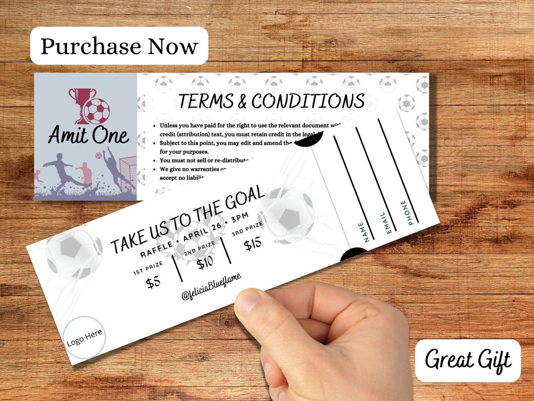 Soccer Ticket, Editable Raffle Template Ticket, Diy Ticket, Custom ...