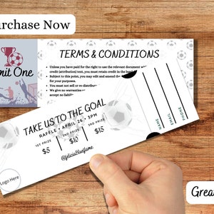 Soccer Ticket, Editable Raffle Template Ticket, Diy Ticket, Custom ...