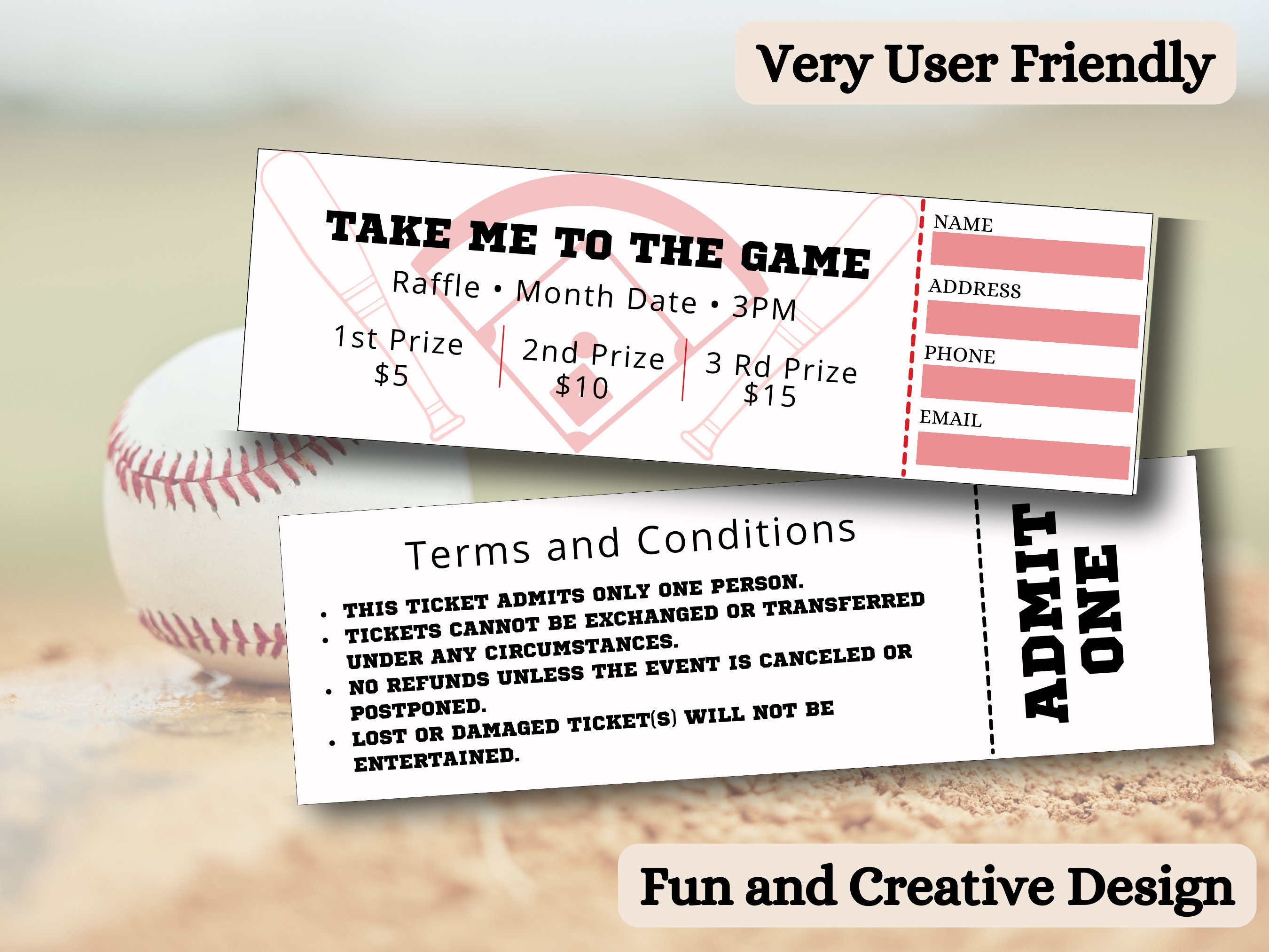 Baseball Ticket, Blank Ticket Sheet, Diy Ticket, Custom Ticket, Themed ...