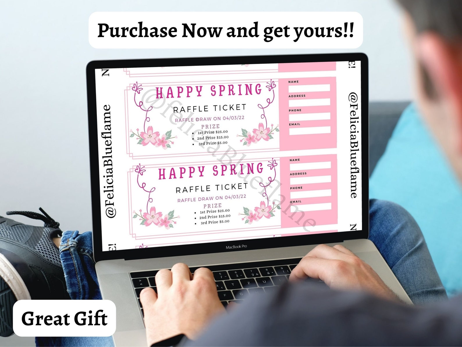 Editable Ticket Template, Spring Raffle, Raffle Ticket Template, 4 Set ...