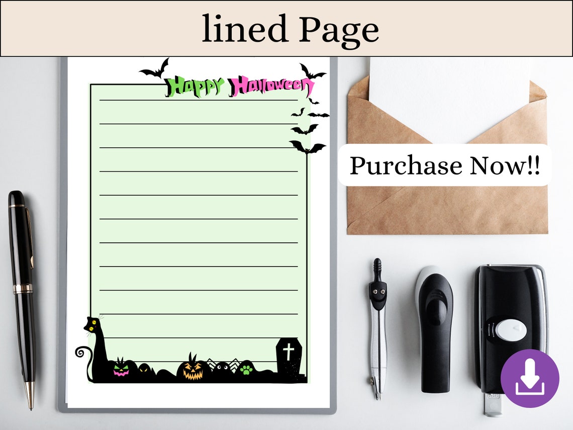 Printable Stationery Spooky Set Happy Halloween Lined and - Etsy