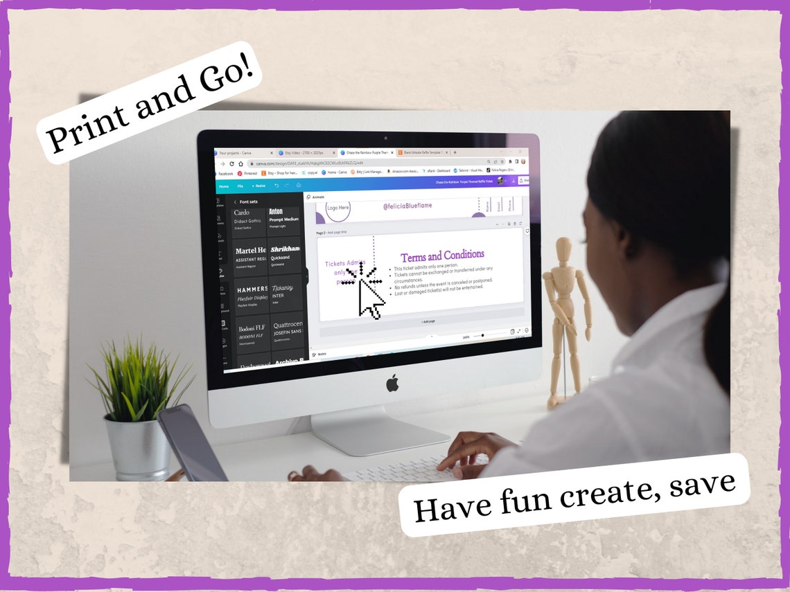 Purple Ticket, Blank Editable Raffle Template Ticket, Diy Ticket ...